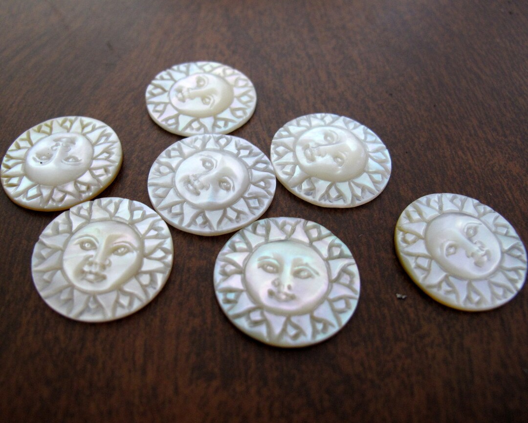 20 Mm Hand Carved Sun Face Cabochon With Open Eyes, Mother of Pearl ...
