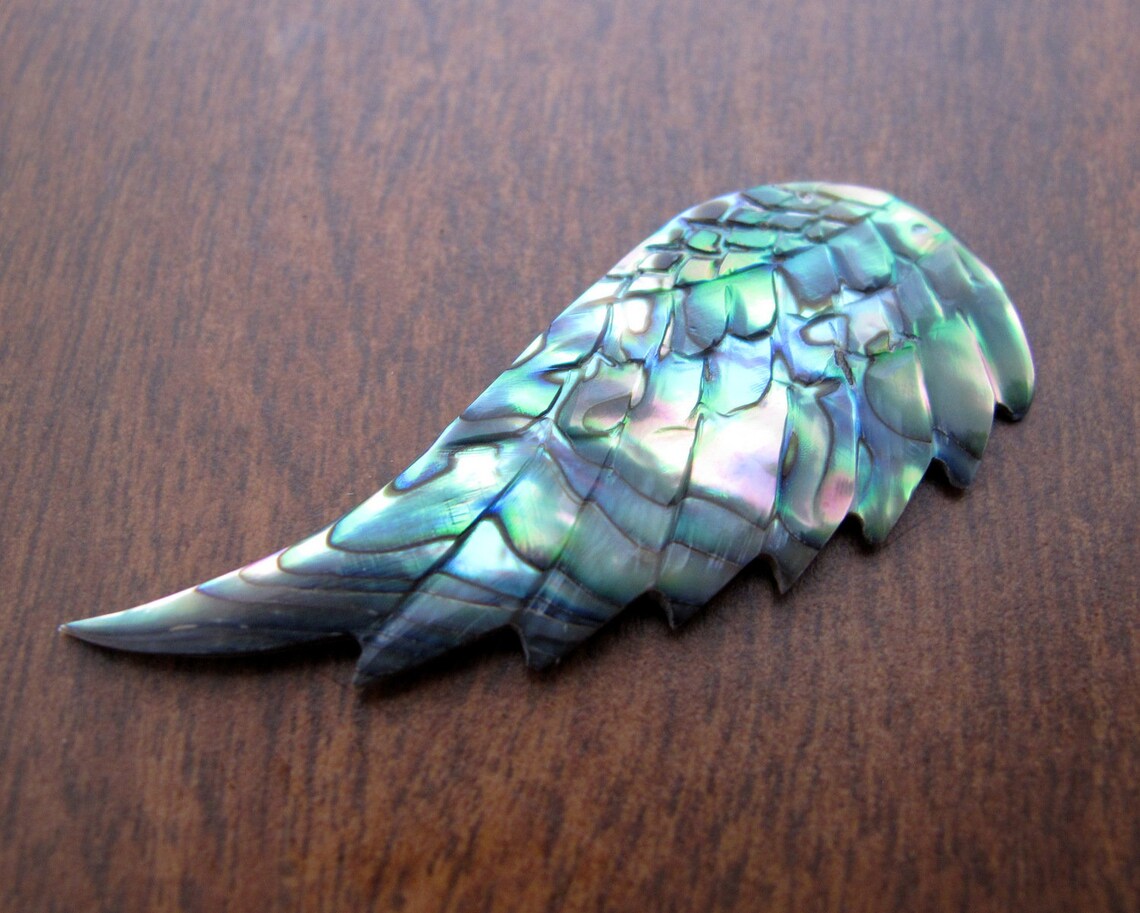 Pair of 45mm X 15mm Carved Angel Wing in Abalone, NOT Drilled, Carved ...