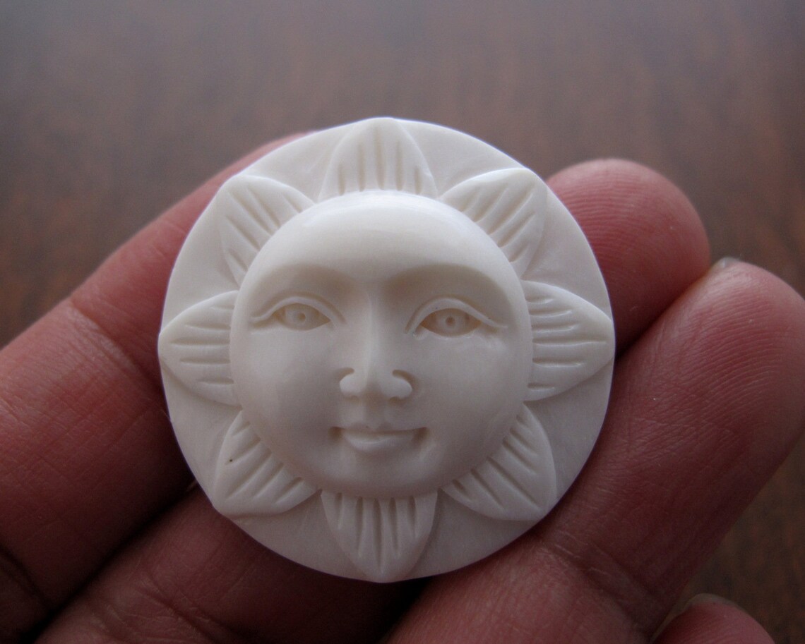 30 mm Hand carved Sun Face Cabochon Face Cabochon | Etsy