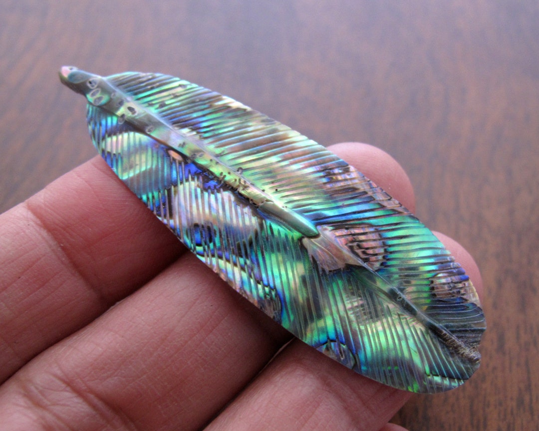Hand Carved Feather From Abalone Shell, NOT Drilled as Displayed, B8043 ...