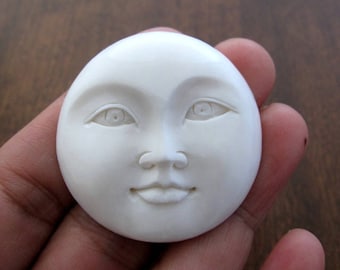 40 mm Moon phase with Open Eyes Large Moon Face Hand Carved | Etsy