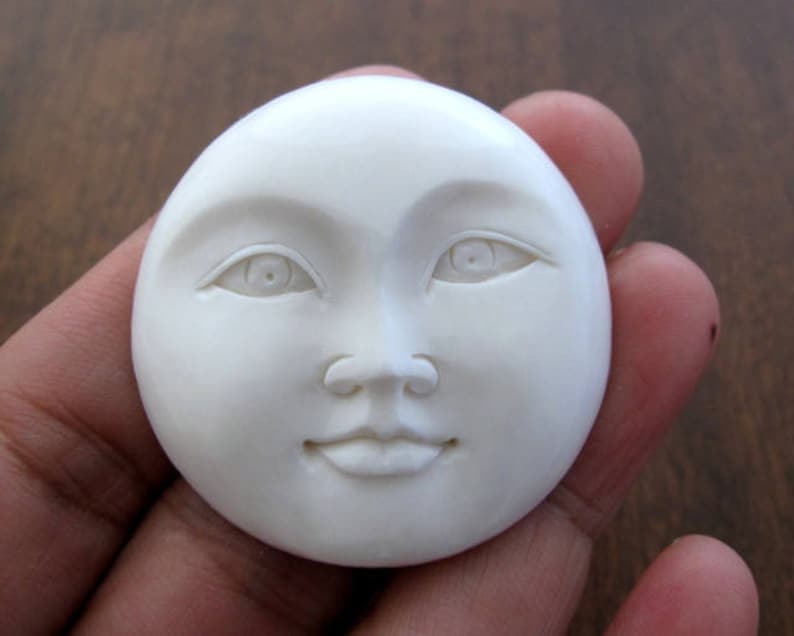 40 Mm Moon Face With Open Eyes Large Moon Face Hand Carved | Etsy