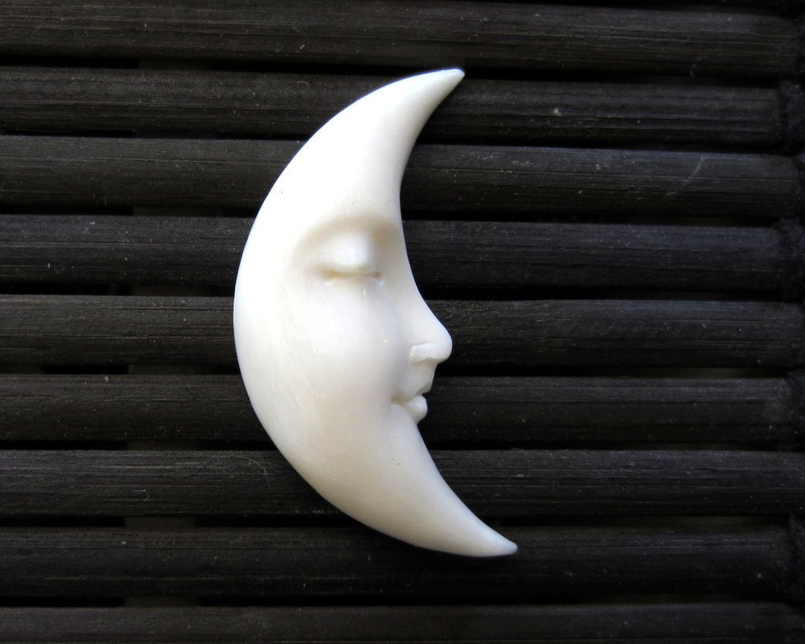 Hand Carved Crescent Moon Face With Closed Eyes, REVERSIBLE, Buffalo ...