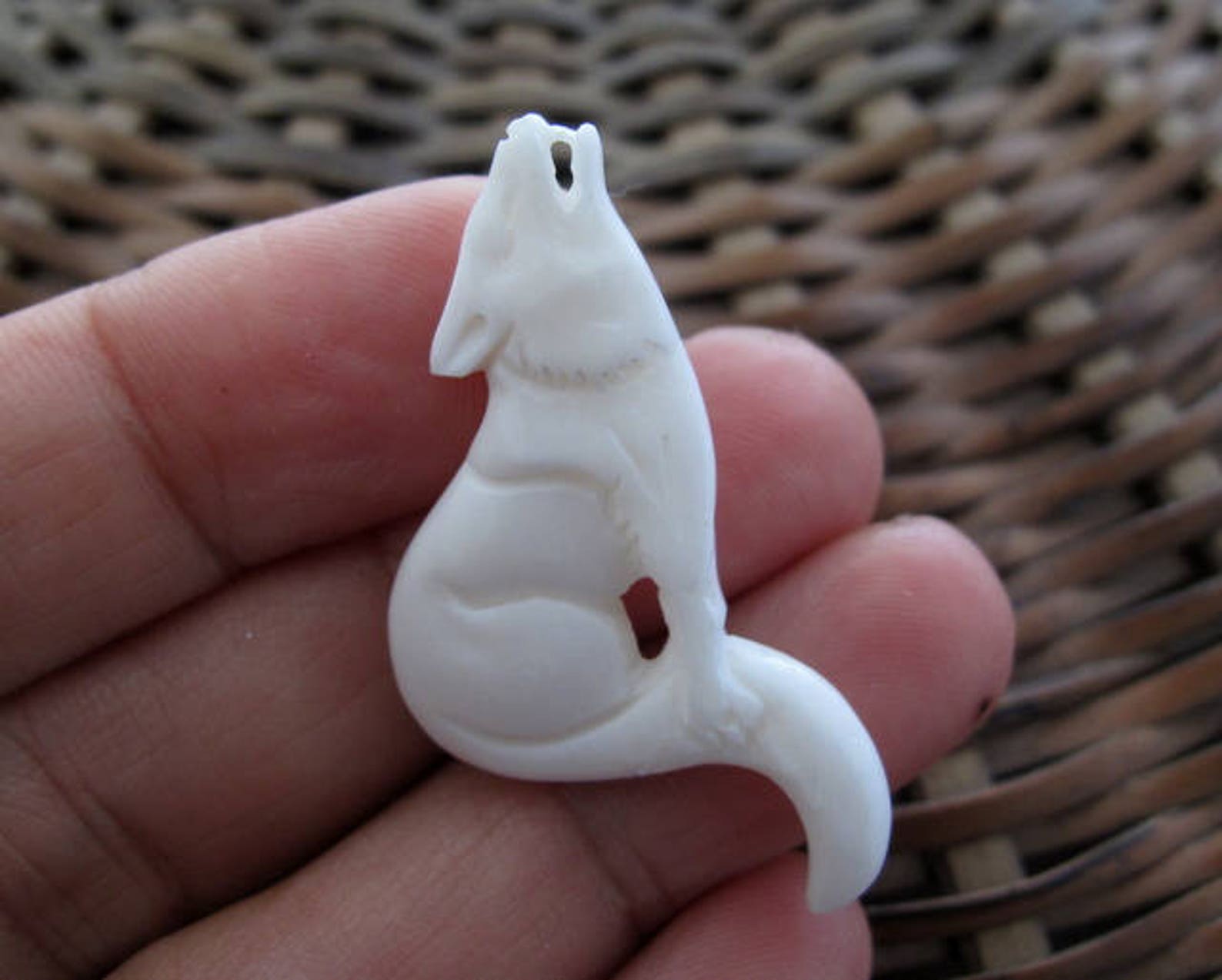 Double-sided Wolf, Small Wolf, Buffalo Bone Carving , Jewelry Making ...
