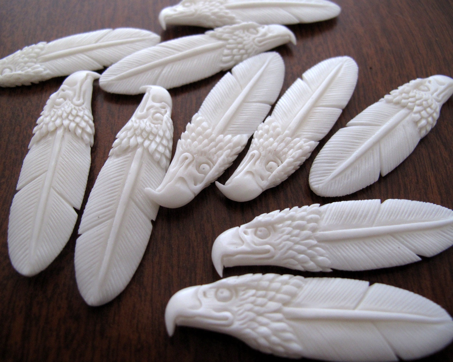 Gorgeous Hand Carved Eagle Feather Two-Sided Buffalo Bone | Etsy