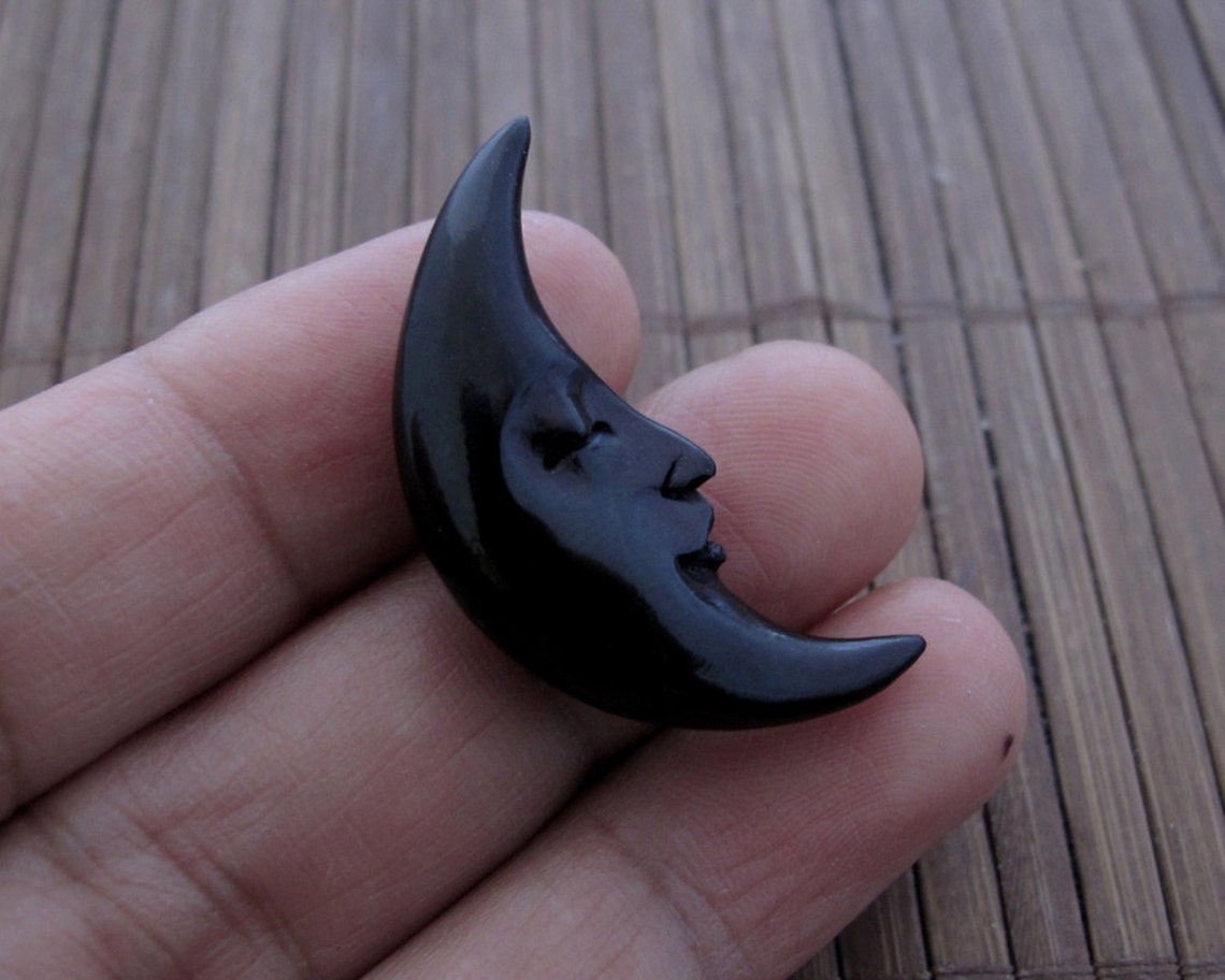 Hand Carved Crescent Moon Face Closed-eyes. Buffalo Horn - Etsy