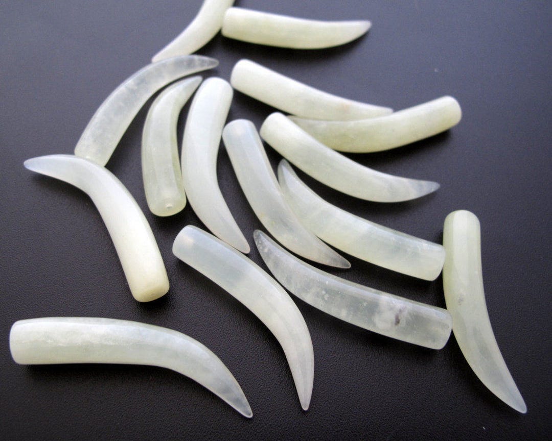 Soft Yellow Green Jade Tusk , Carved Stone, Drilled, Jewelry Making ...
