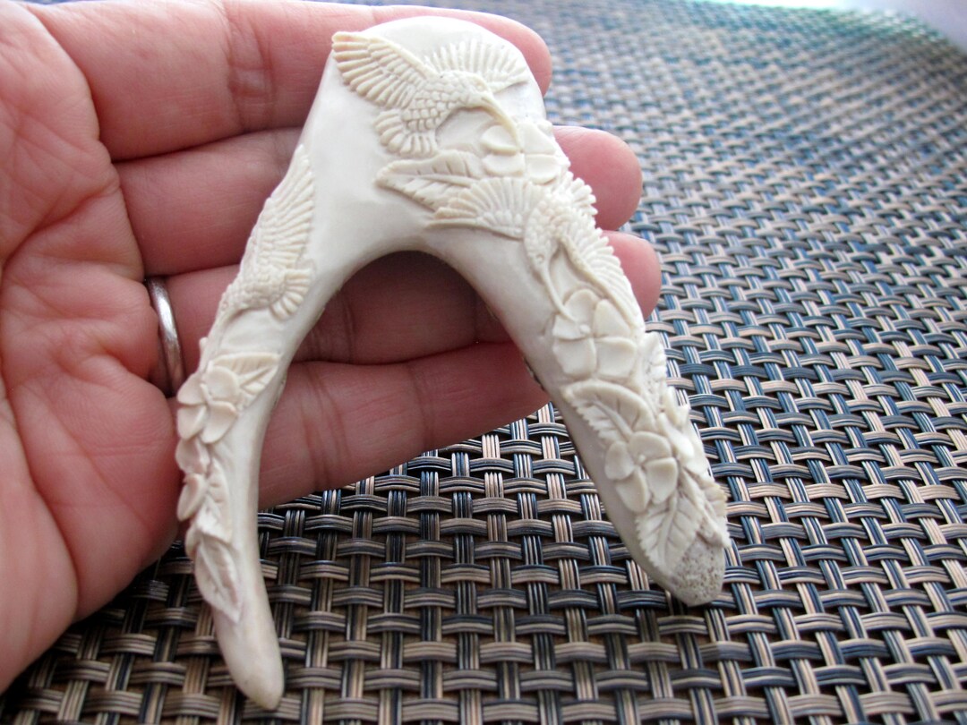 Carved Deer Antler Tips, Hand Carved Antler, Carved Humming Bird ...