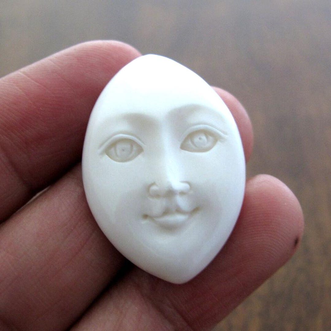 Marquise Shaped Face Cabochon With Open Eyes 30mm X 20mm , Organic ...