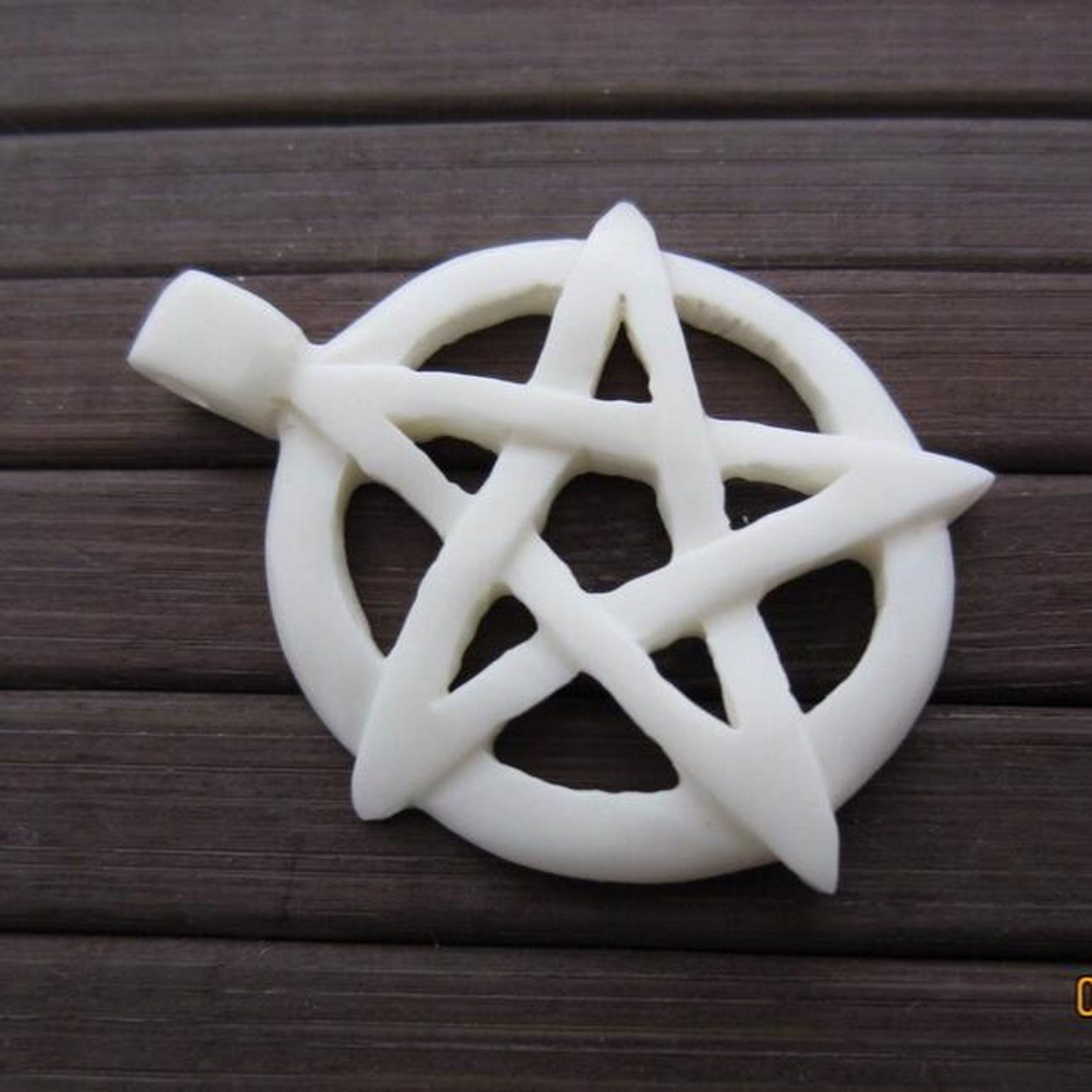 AAA Excellent Hand Carved Pentagram Bone Pendant, Side Drill , Ox Bone ...