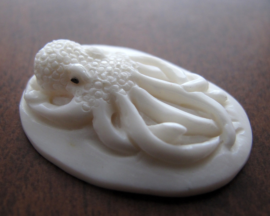 SALE Excellent Detail Hand Carved Octopus Cameo , Bone Carving , Free ...