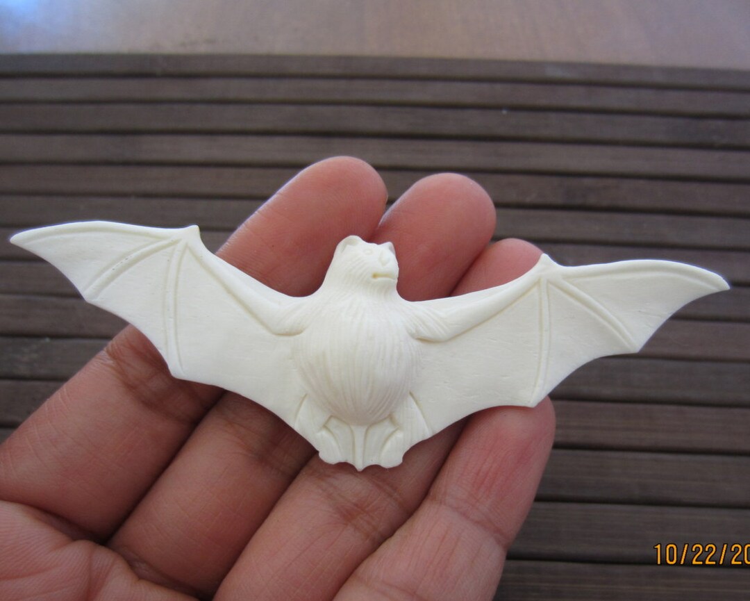 Extra Large Hand Carved Bat, Buffalo Bone Carving, DRILLED, Jewelry ...