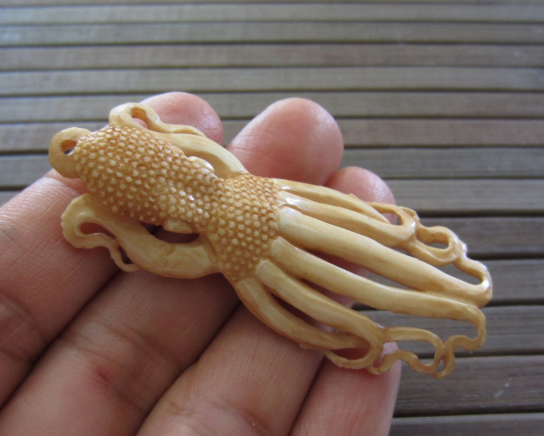 Excellent Detail Hand Carved Octopus Pendant , Buffalo Bone Carving ...