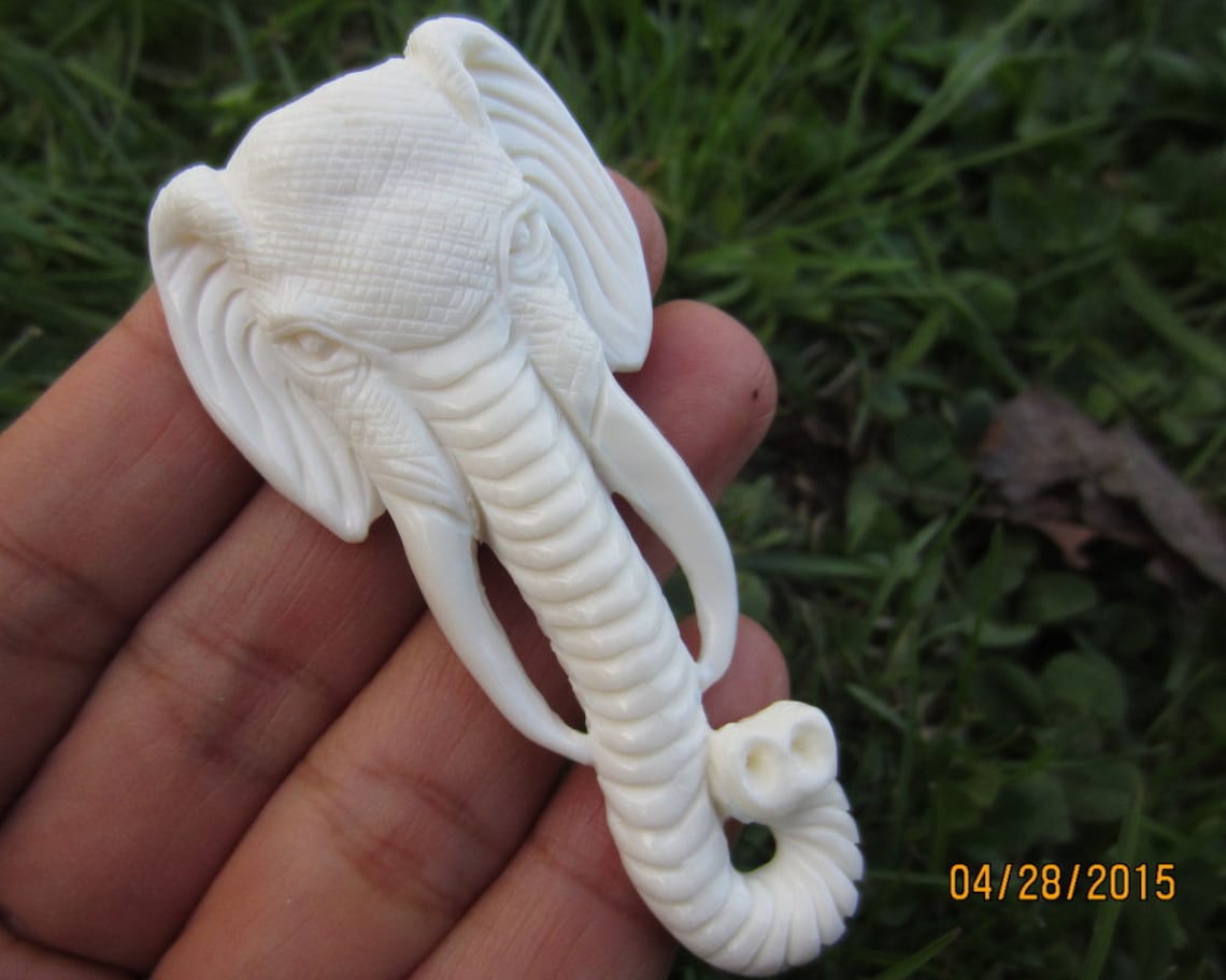 Sale Extra Large Gorgeous Detail Hand Carved Elephant, Bone Carving ...