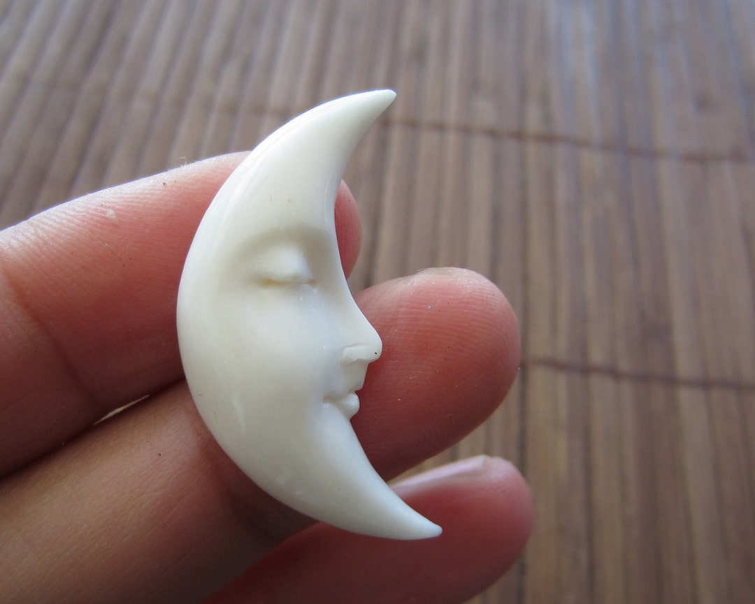 Hand Carved Crescent Moon Face With Closed Eyes, REVERSIBLE, Buffalo ...
