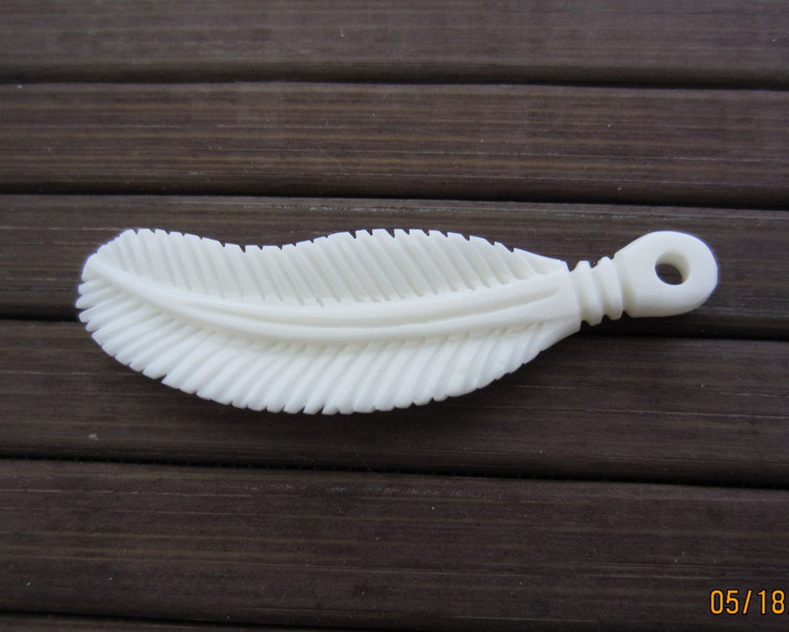 Gorgeous Carved Feather Pendant , Carved Buffalo Bone , Bone Bead ...