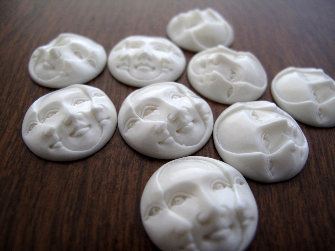 20mm Three Face Cabochon With Open Eyes, Hand Carved Buffalo Bone ...