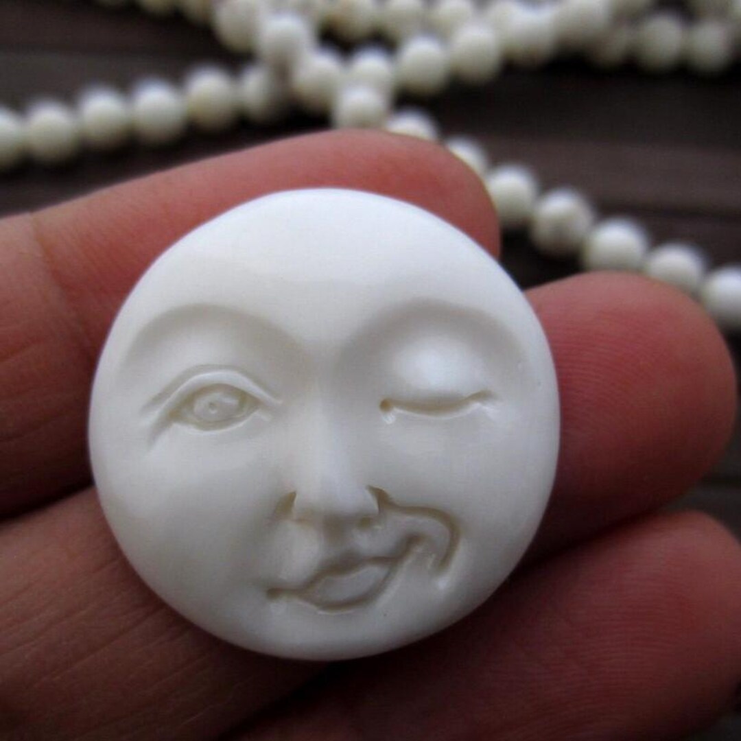 Winking Moon (left Eye), 25mm Moon Face Cabochon, Buffalo Bone Carving ...