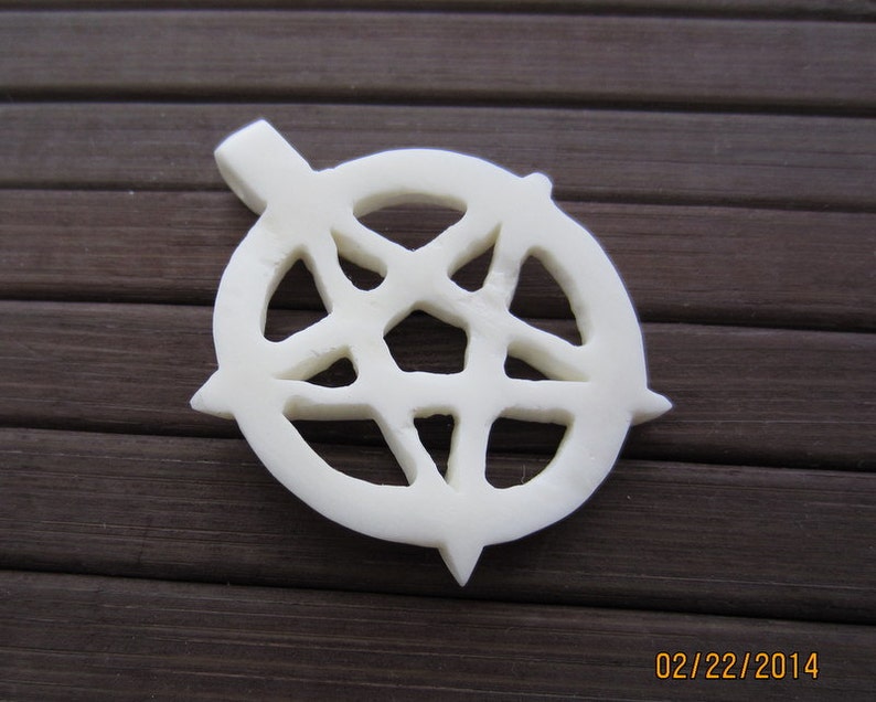 Aaa Excellent Hand Carved Pentagram Bone Pendant Side Drill Etsy