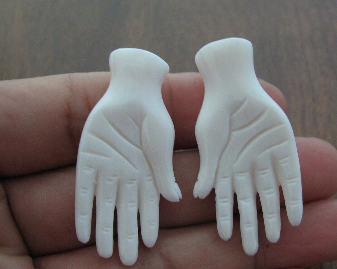 Pair Hand Carved Bone - HANDS, Buffalo Bone, Finely Detailed, Side ...