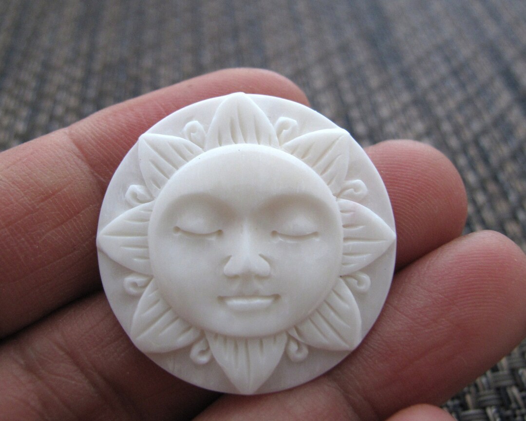 Beautiful Carved 30 Mm Hand Carved Sun Face Cabochon With CLOSED Eyes ...