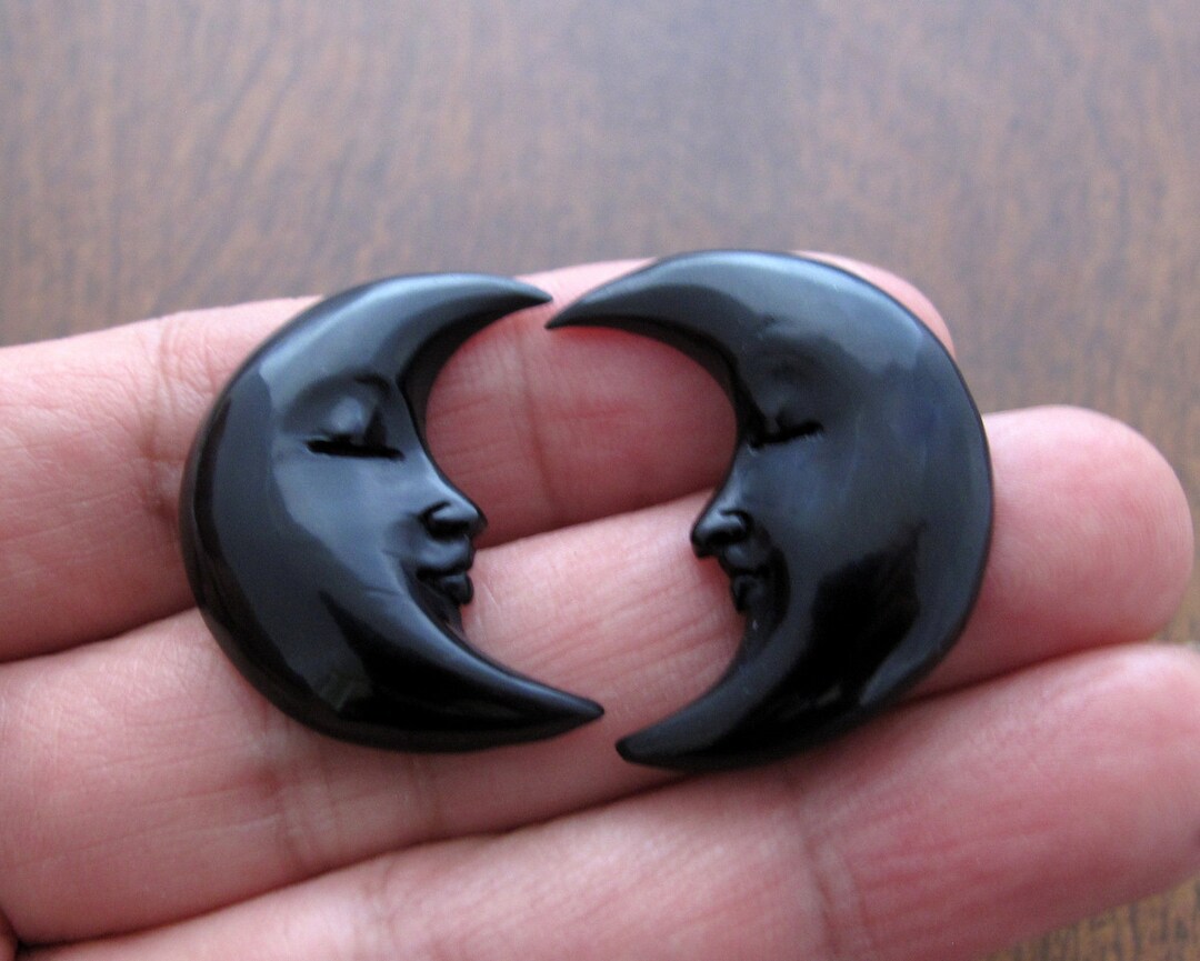 Pair of Crescent Moons With Closed Eyes, Carved Buffalo Horn, Single ...
