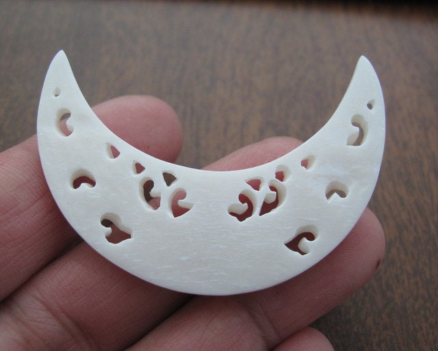 Large Engraved Crescent Flat Back Carved Half Moon Jewelry - Etsy