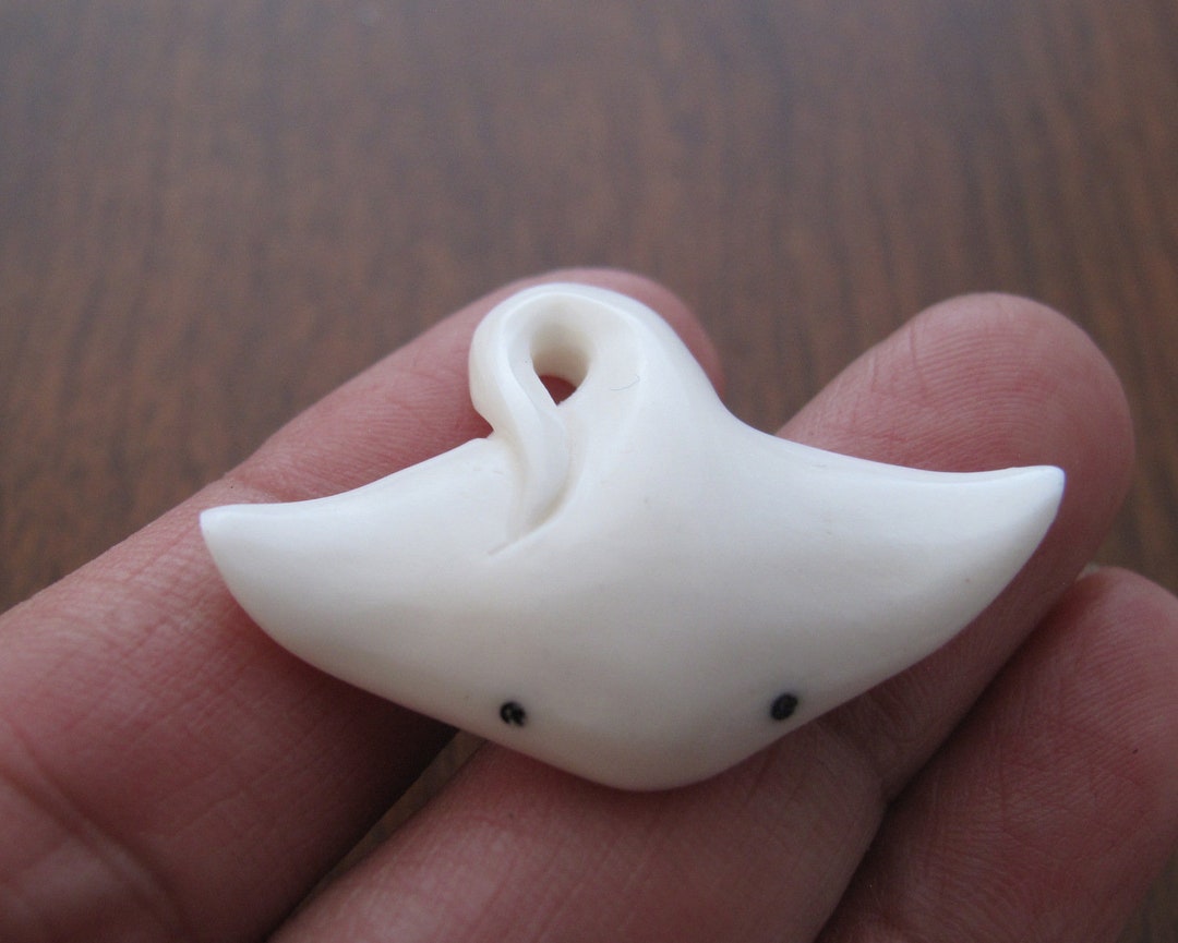 Unique Hand Carved Manta Ray Pendant , Bone Carving, Jewelry Making ...