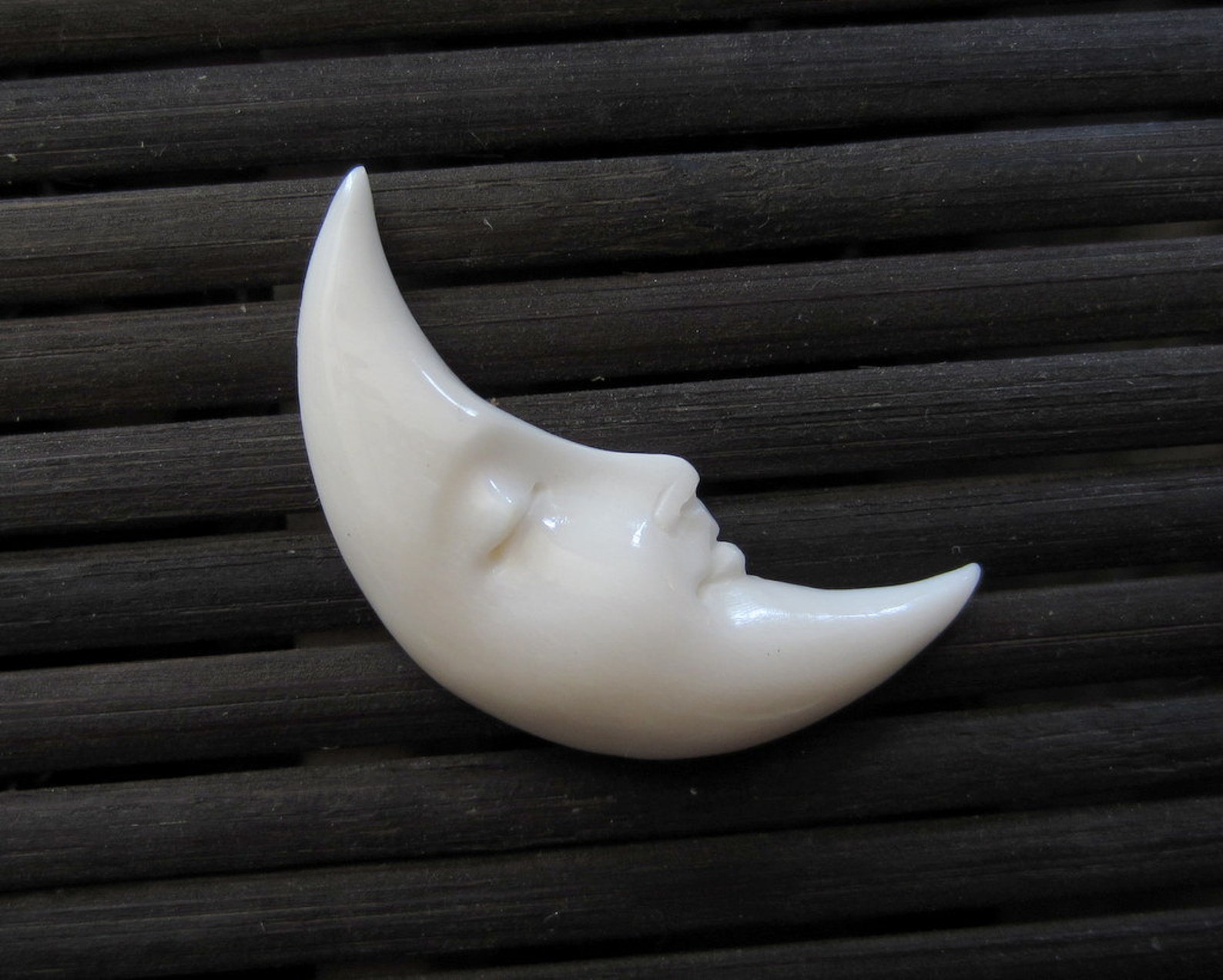 Hand Carved Crescent Moon Face With Closed Eyes, REVERSIBLE, Buffalo ...