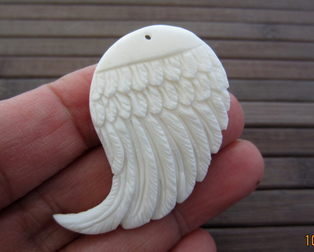 Carved Bone Wing Double Sided, 41mmx28mm, Jewelry Making Supplies B5023 ...
