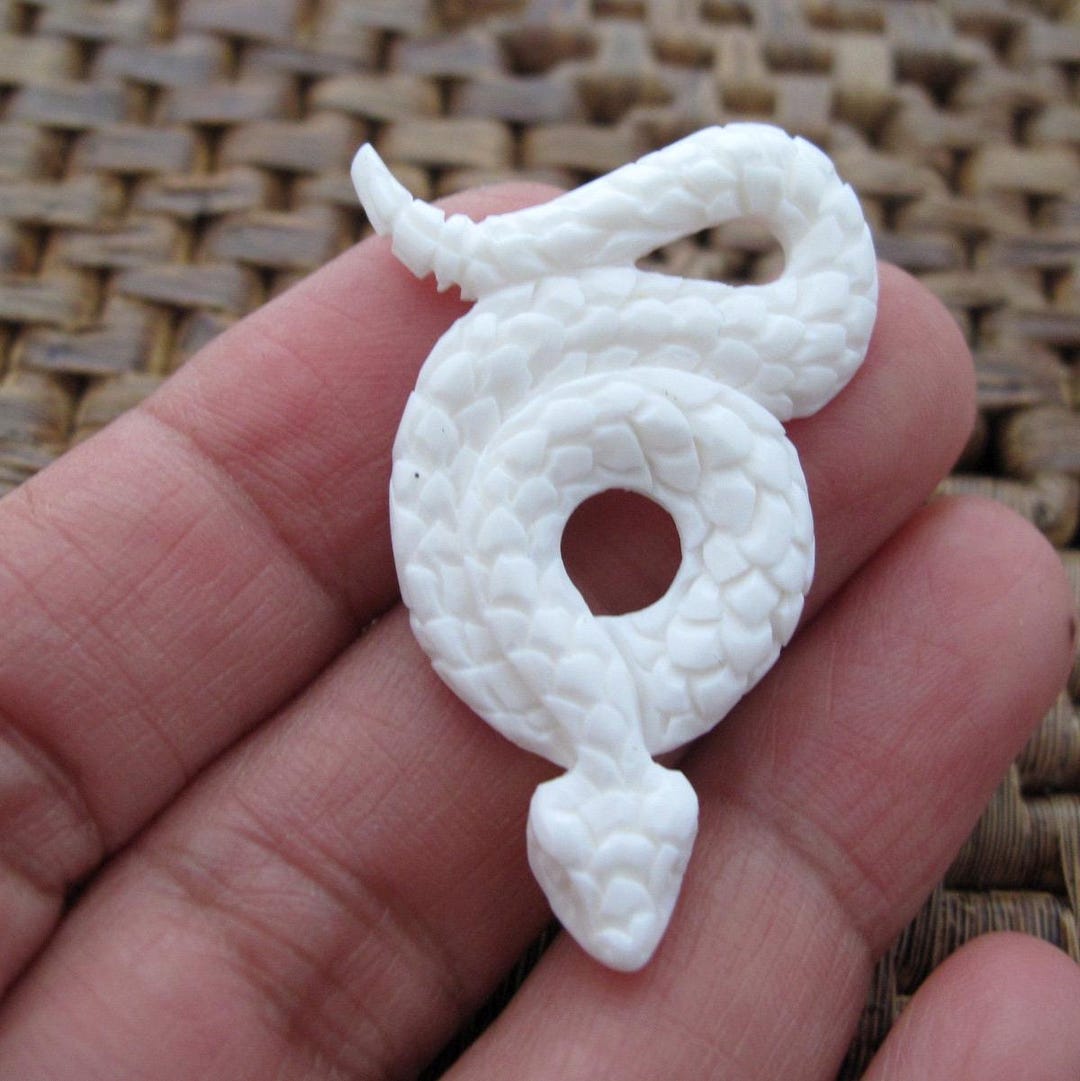 Small Coiled Snake , Buffalo Bone Carving, Serpent Charm , Jewelry ...