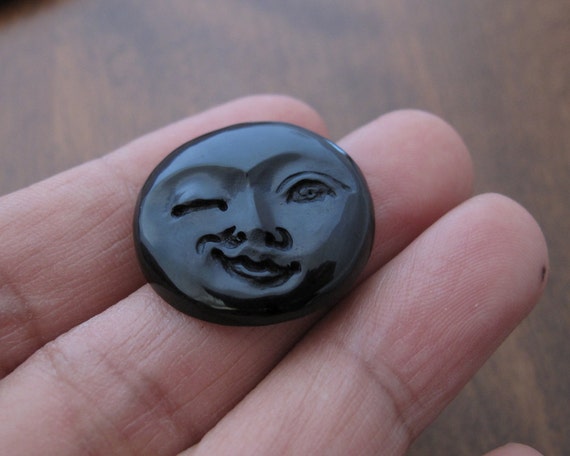 Winking Moon Face 25 Mm Cabochon Buffalo Horn Carving | Etsy