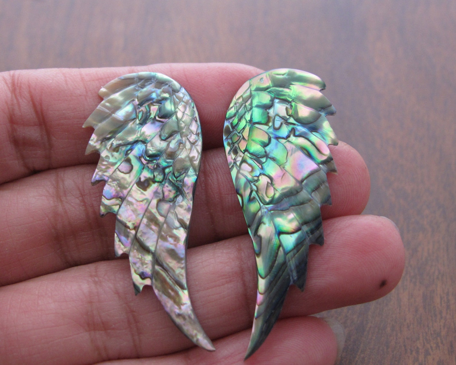 Pair of 45mm X 15mm Carved Angel Wing in Abalone, NOT Drilled, Carved ...