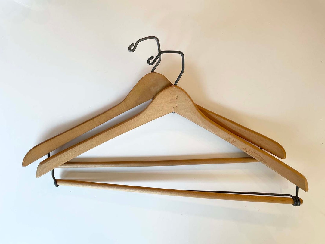 2 Batts Vintage Wooden Hangers With Square Hook and Pants Rod. - Etsy