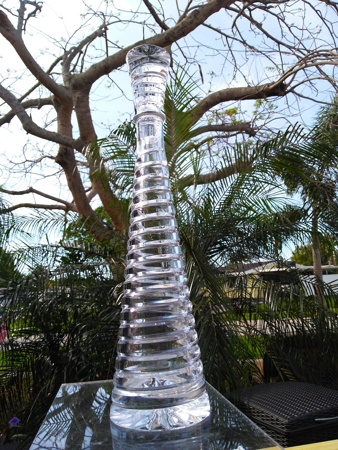 Block Crystal Decanter Coil Pattern Clear Barware, Cut Spiral Around ...