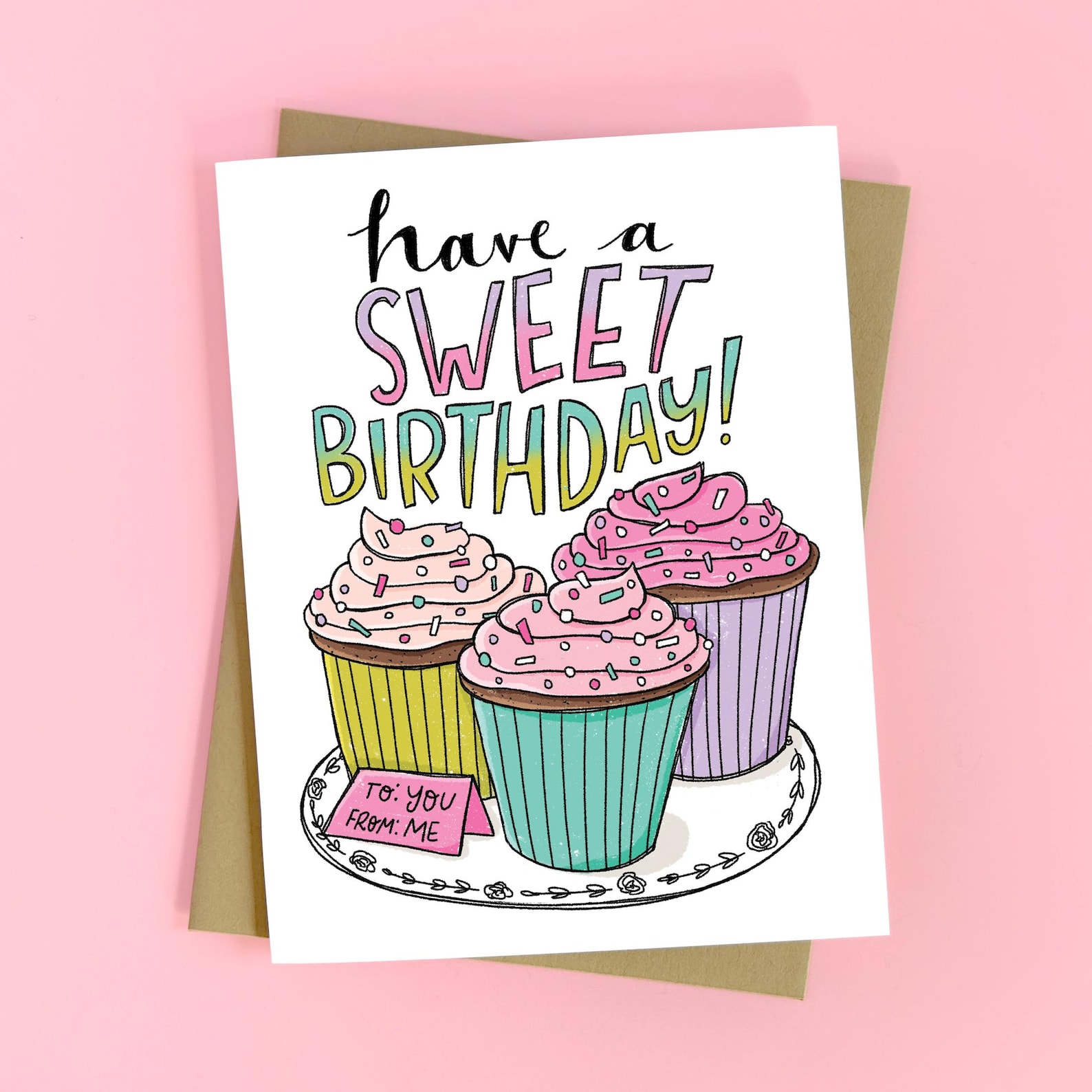 Cute Cupcakes Birthday Card, Happy Birthday Greeting Card, Cake Card ...