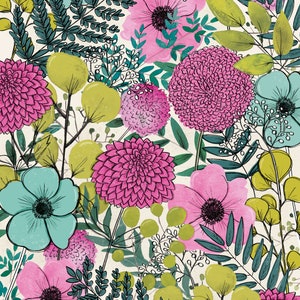 Pink and Chartreuse Flowers Illustration - Botanical Art Print - Floral ...