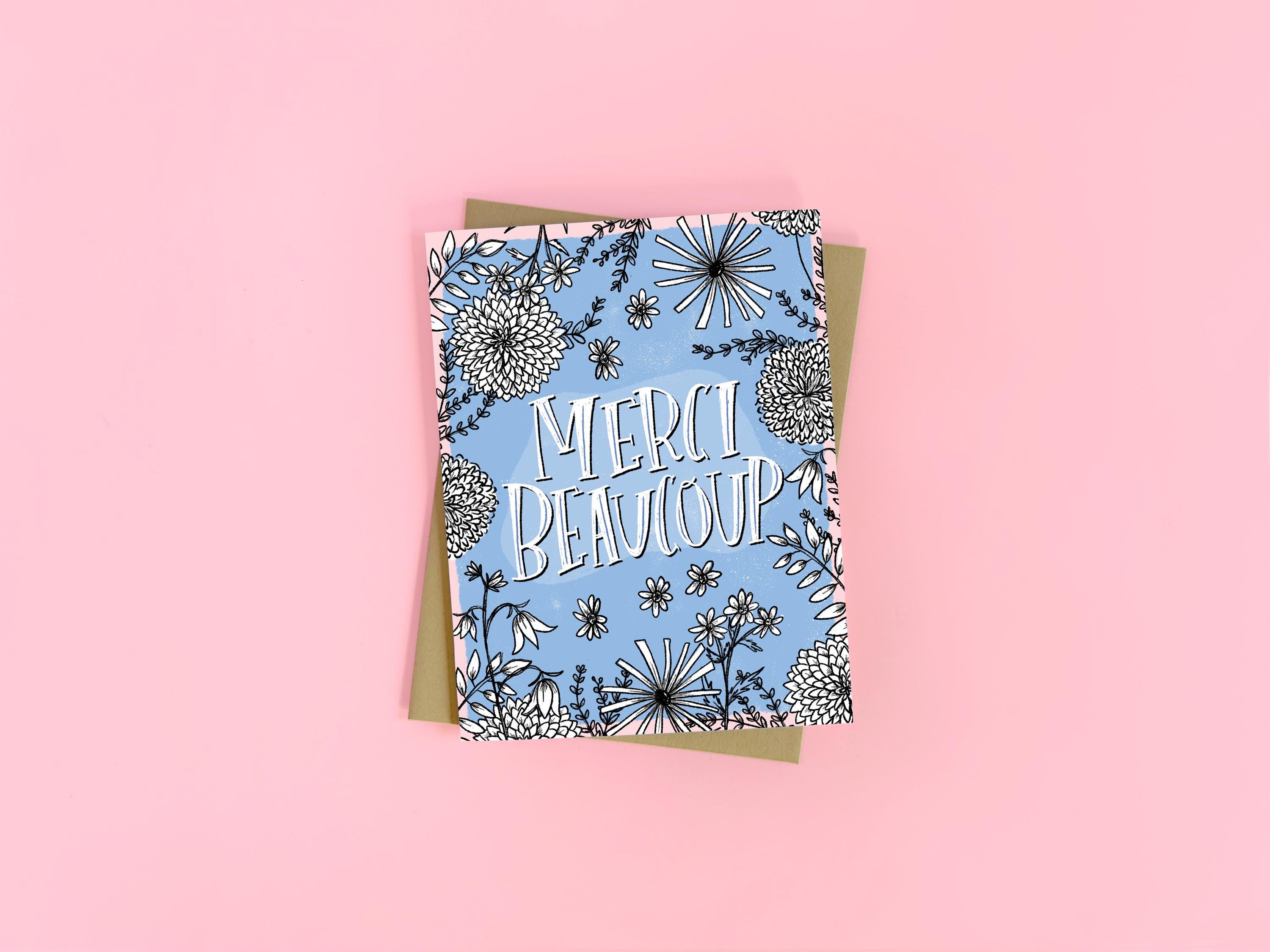 Merci Beaucoup Floral Thank You Card, Dahlias Garden, Gratitude ...