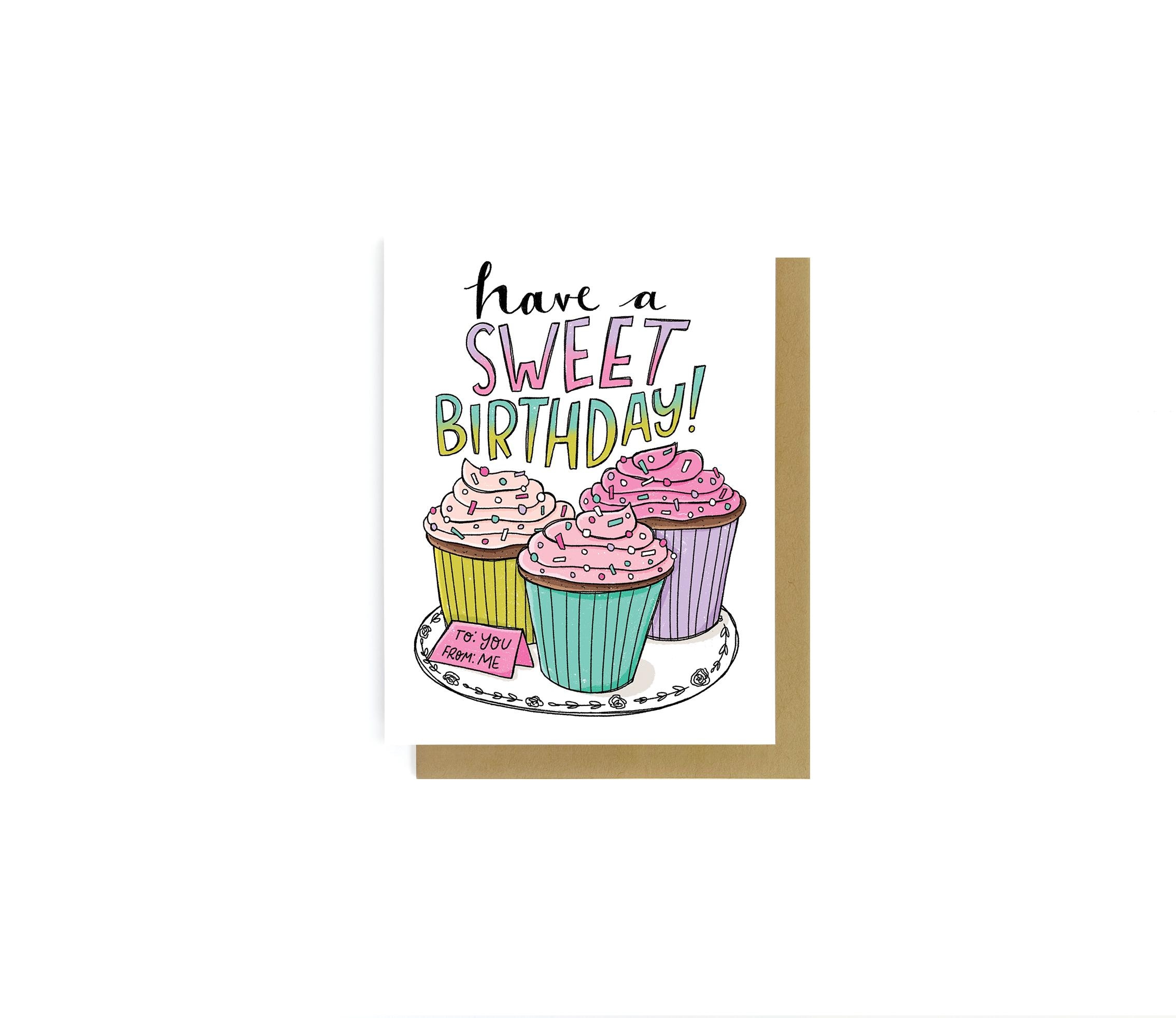 Cute Cupcakes Birthday Card, Happy Birthday Greeting Card, Cake Card ...