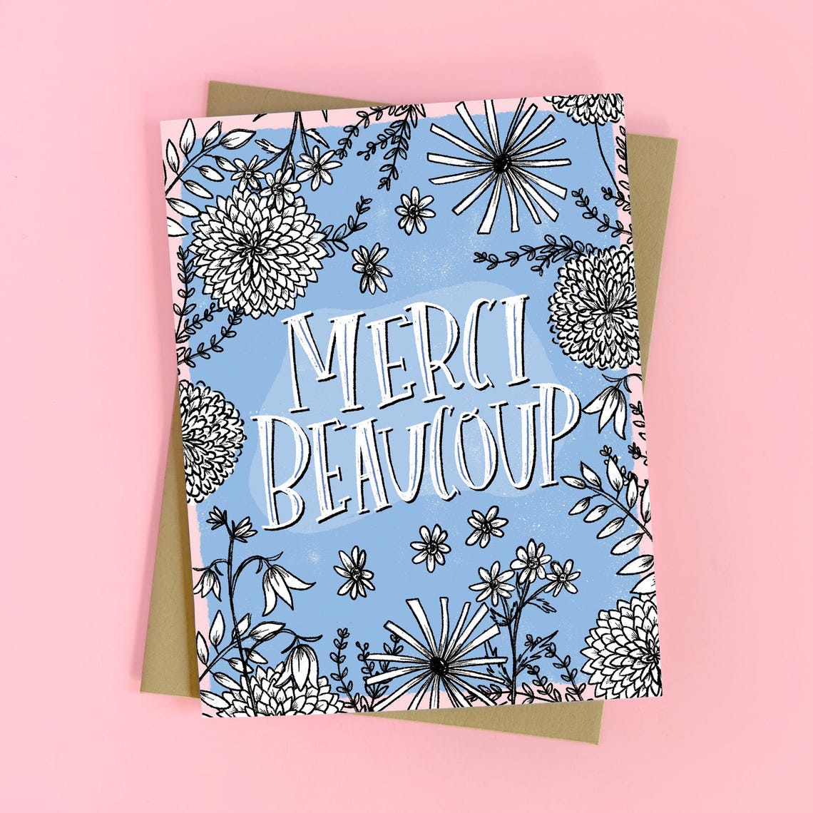 Merci Beaucoup Floral Thank You Card, Dahlias Garden, Gratitude ...
