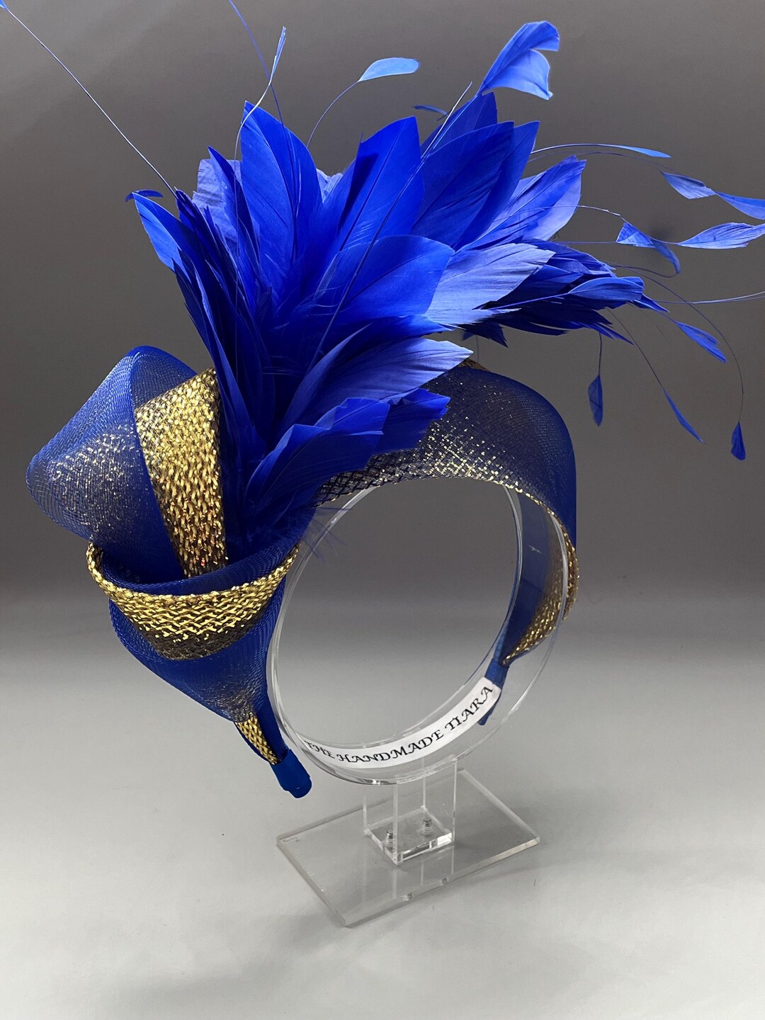 Blue and Gold Feather Fascinator Headband, Feather Headband, Black Tie ...