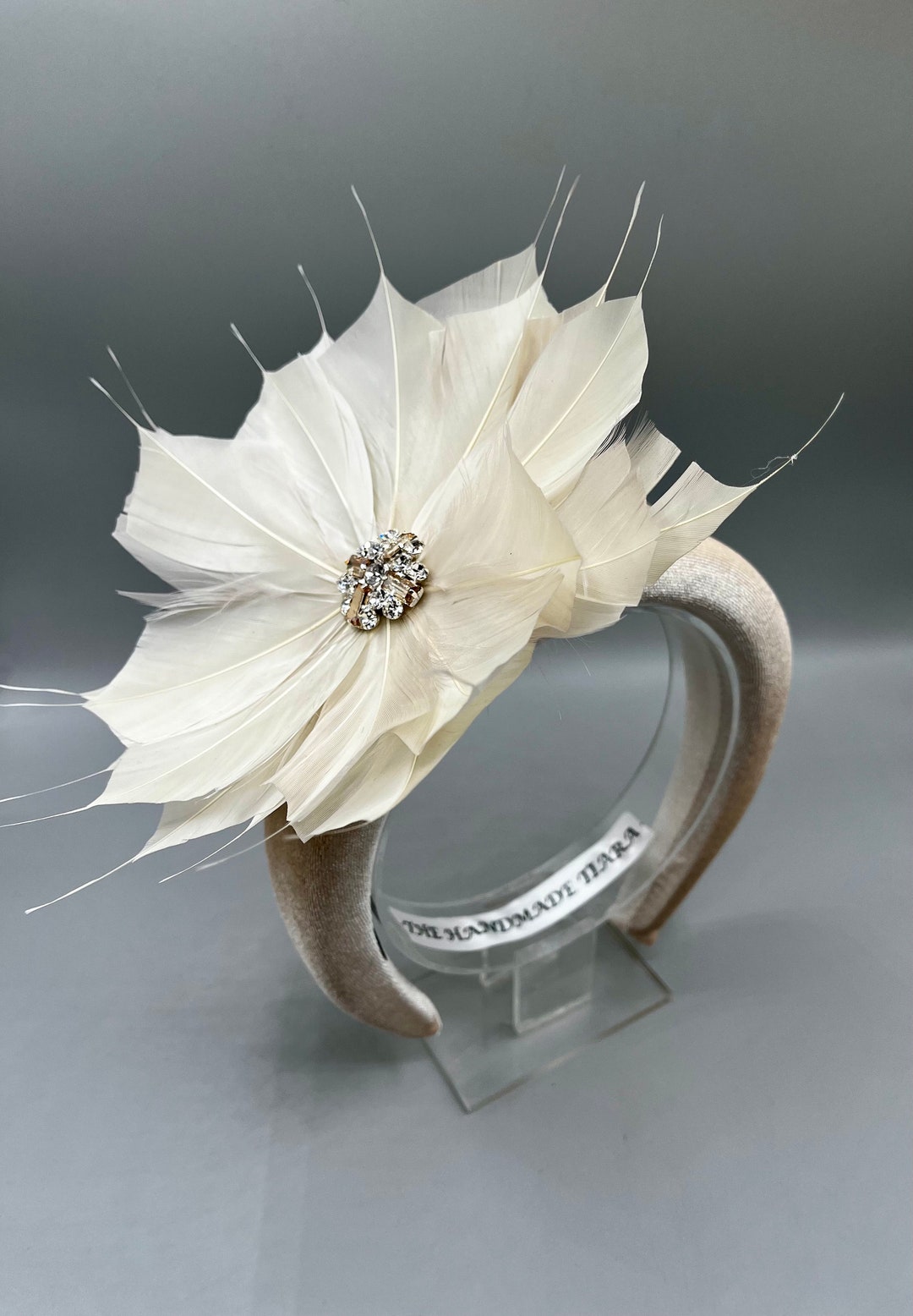 Cream Beige Feather Padded Headband Fascinator, Races Headpiece, Mother ...