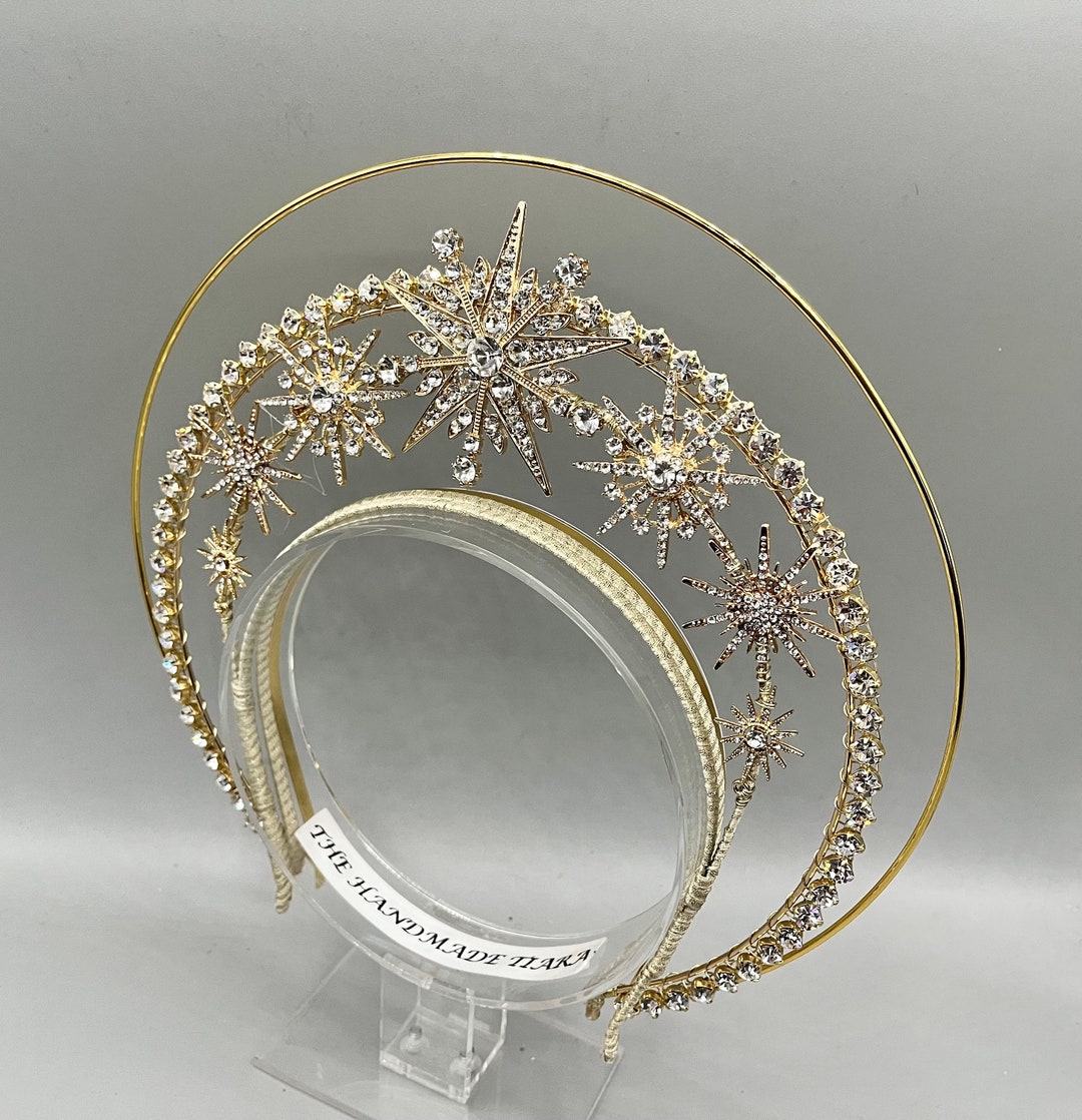 Celestial Gold Crown Halo Headband, Alternative Bride, Celestial Head ...