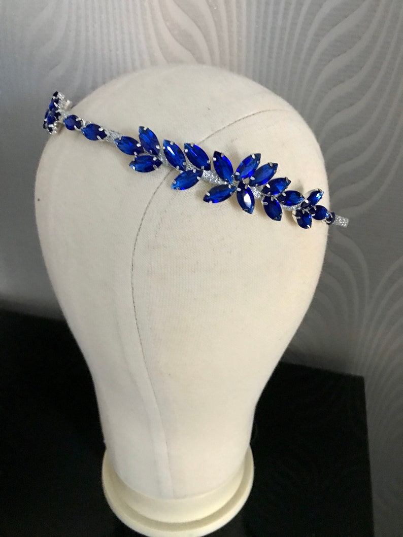 Royal Blue Bridal Headband Wedding Headpiece Regal Tiara Etsy