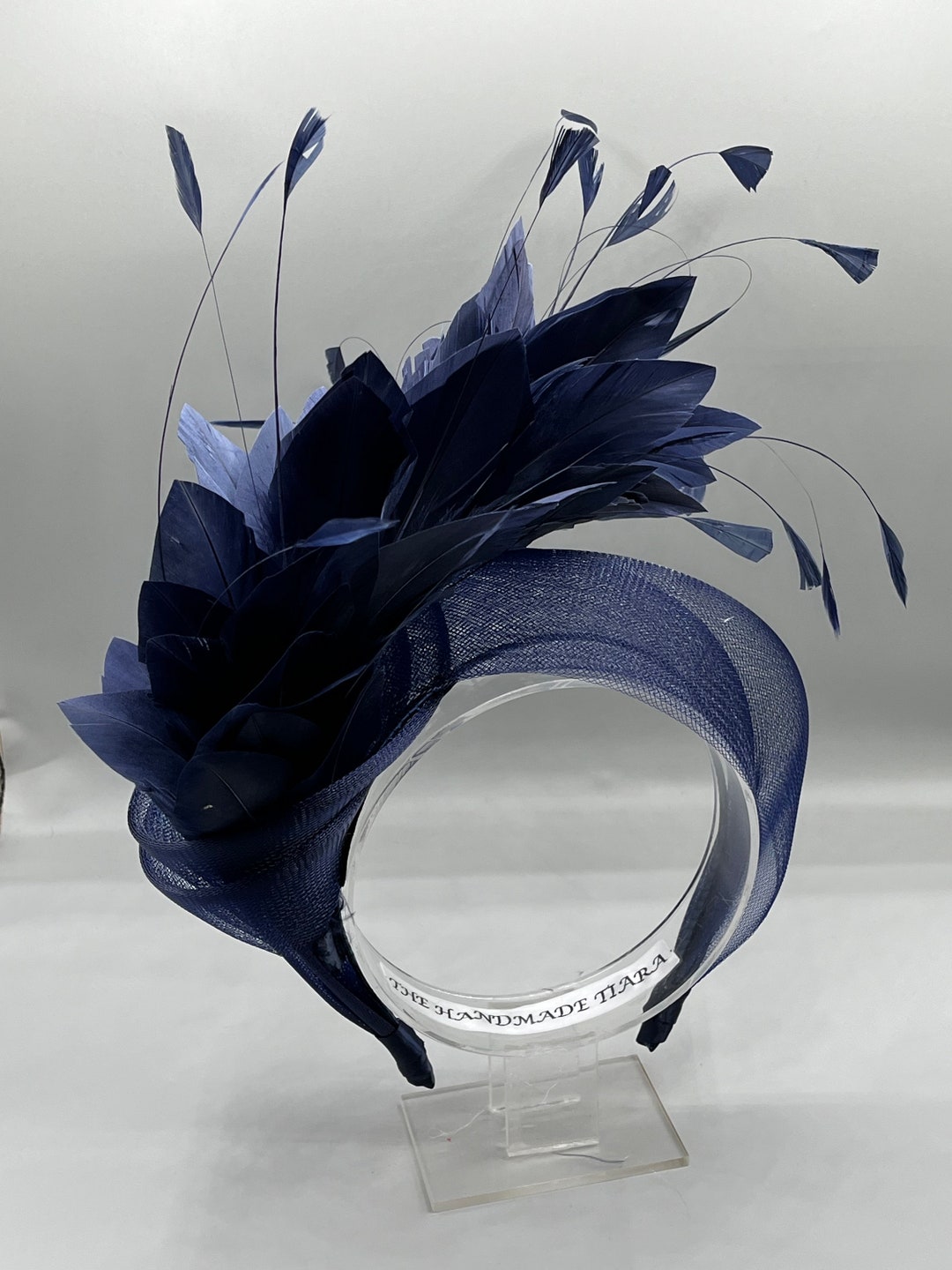 Navy Feather Fascinator Knotted Headband, Navy Blue Headpiece for a ...