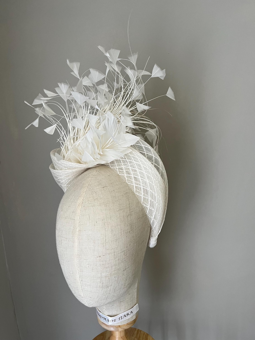 Ivory Fascinator Halo Knot Headband, Ivory Feather Headpiece for a ...