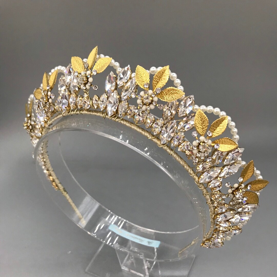 Golden Blooms Crown Antique Inspired Gold Tiara, Royal Princess Crown ...