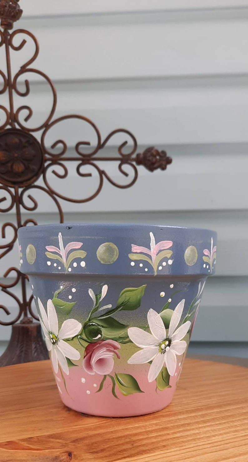 Terracotta Clay 8 Inch Pot Pink Roseshandpainted Homemade - Etsy