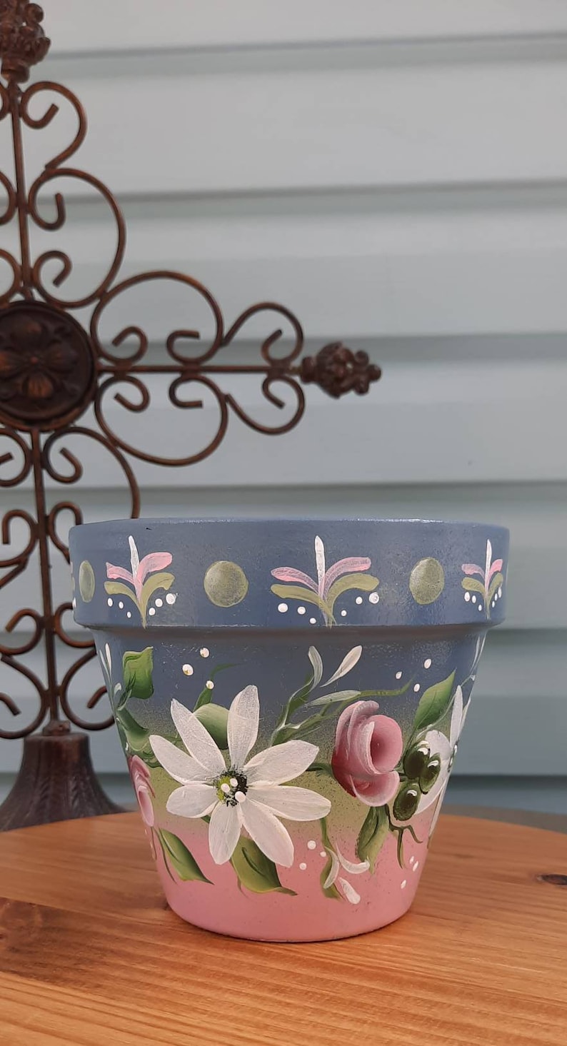 Terracotta Clay 8 Inch Pot Pink Roseshandpainted Homemade - Etsy