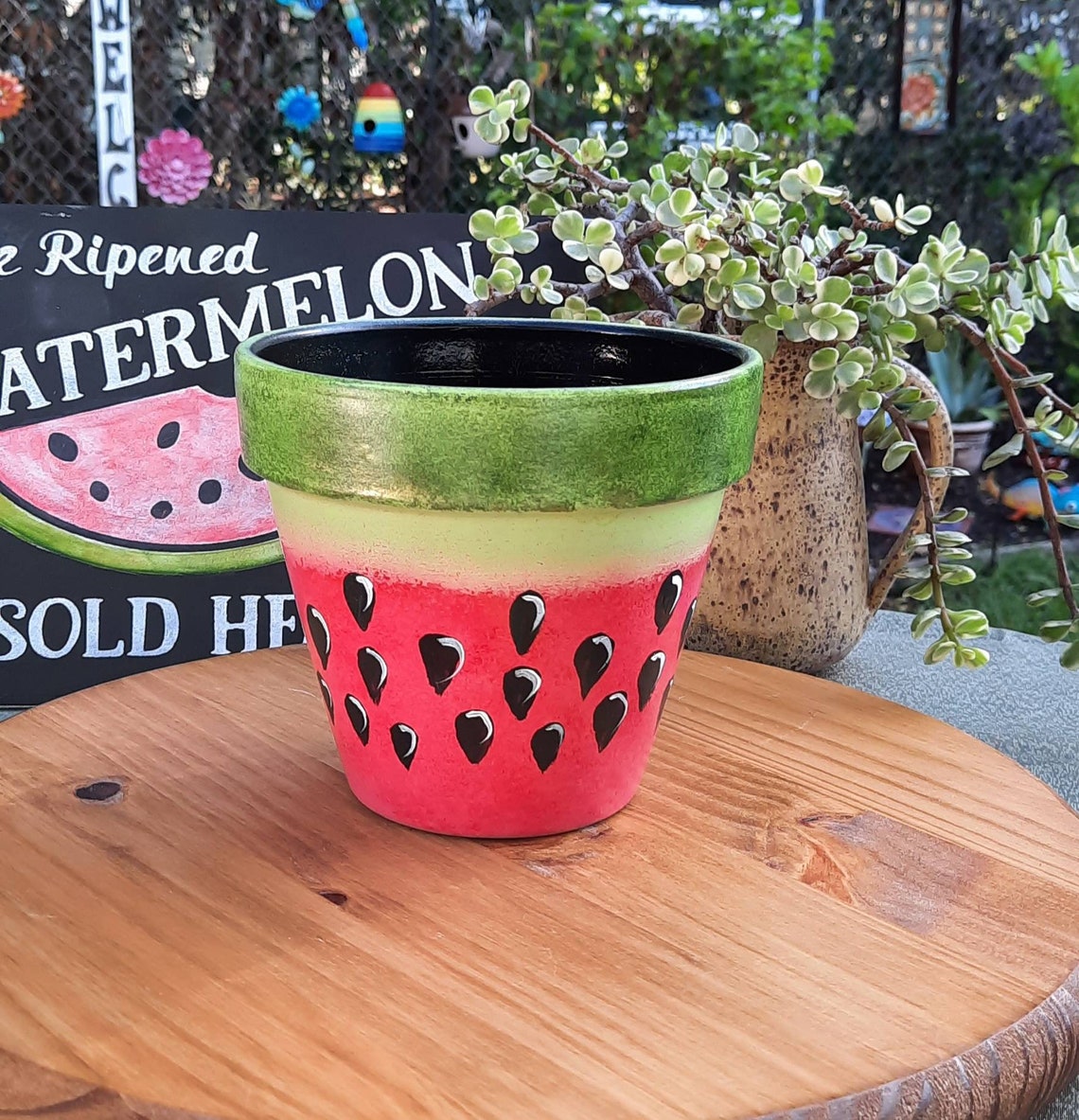 Terracotta Clay 6 Inch Pot Watermelon Handpainted Homemade - Etsy